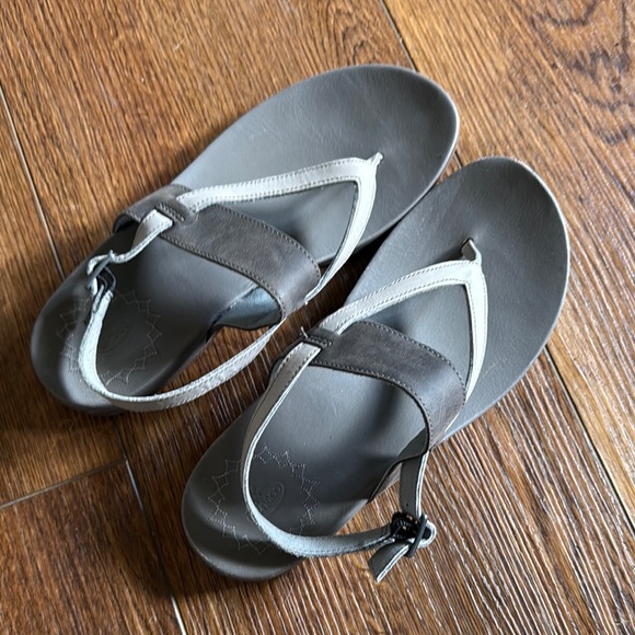 Chaco | Shoes | Chaco Gray And Matte Silver Sandals With Ankle Strap ...